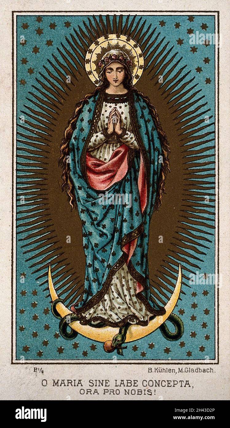 Saint Mary (the Blessed Virgin). Colour lithograph by B. Kühlen Stock ...