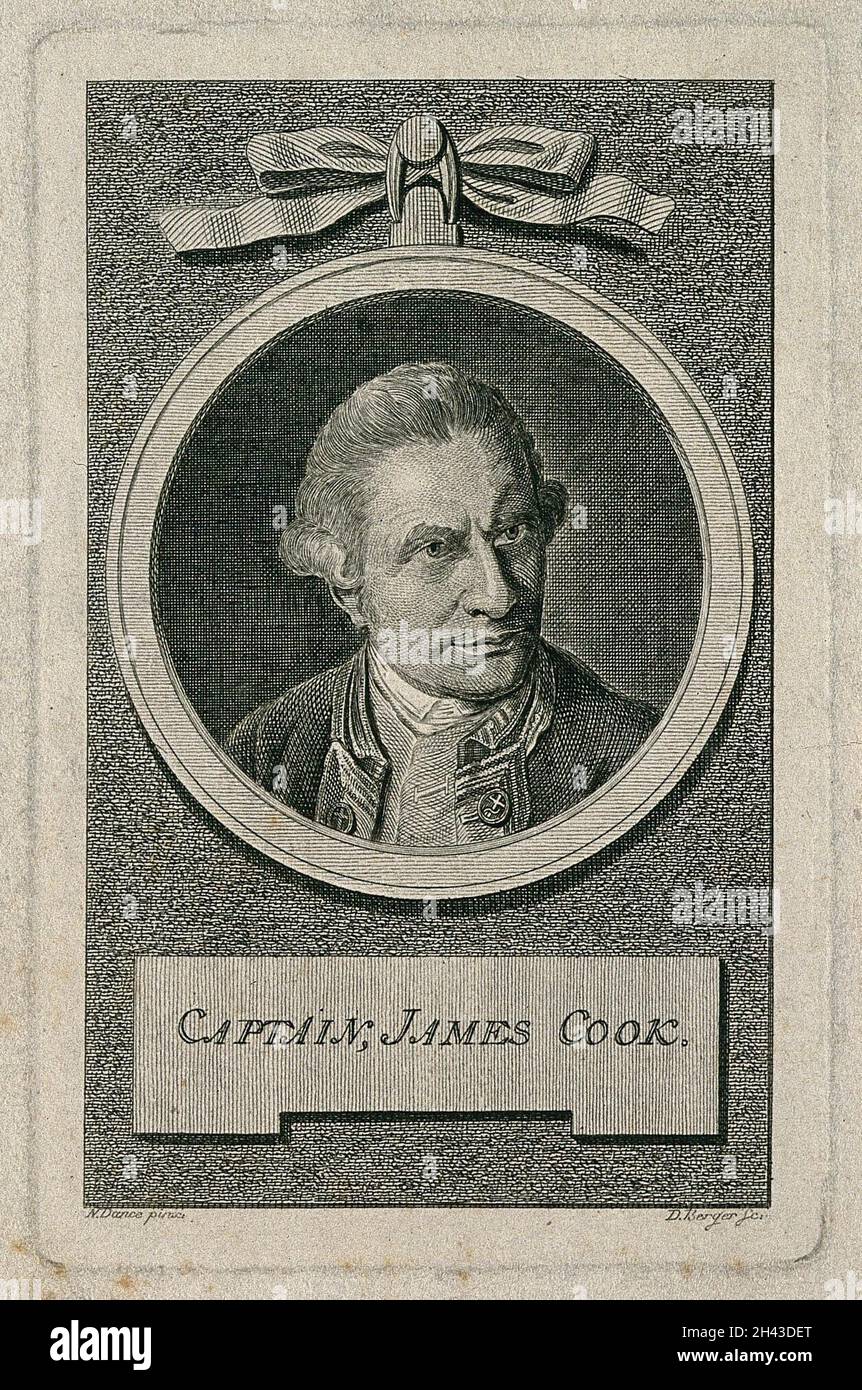 James Cook. Line engraving after Sir N. Dance-Holland, 1776 Stock Photo ...