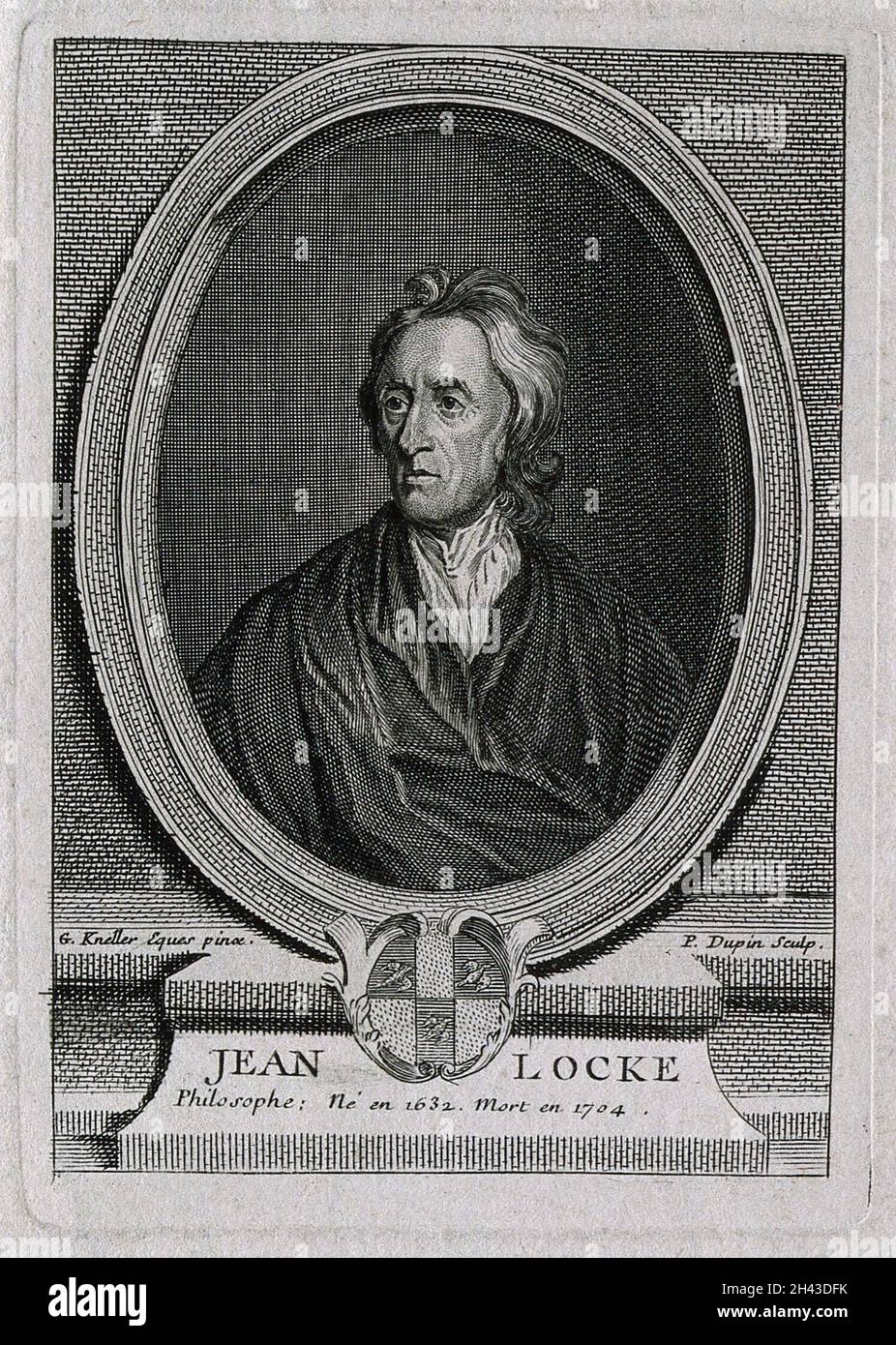 John Locke. Line engraving by P. Dupin, 1765, after Sir G. Kneller ...