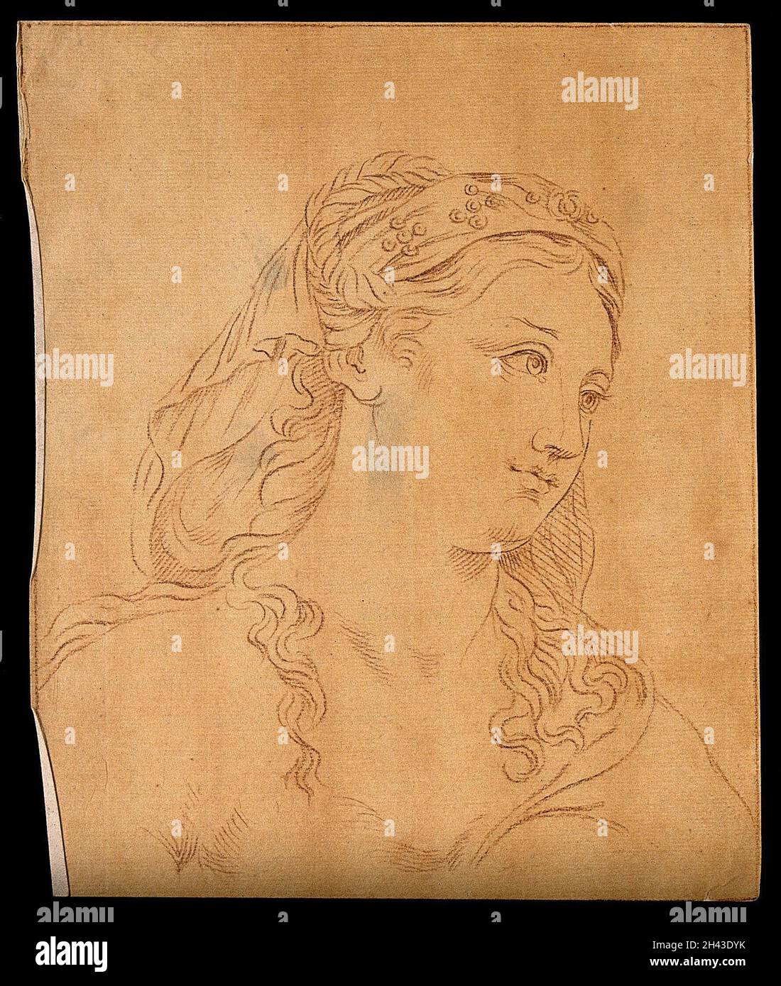 Head of a woman representing clemency. Drawing, c. 1791, after Raphael ...