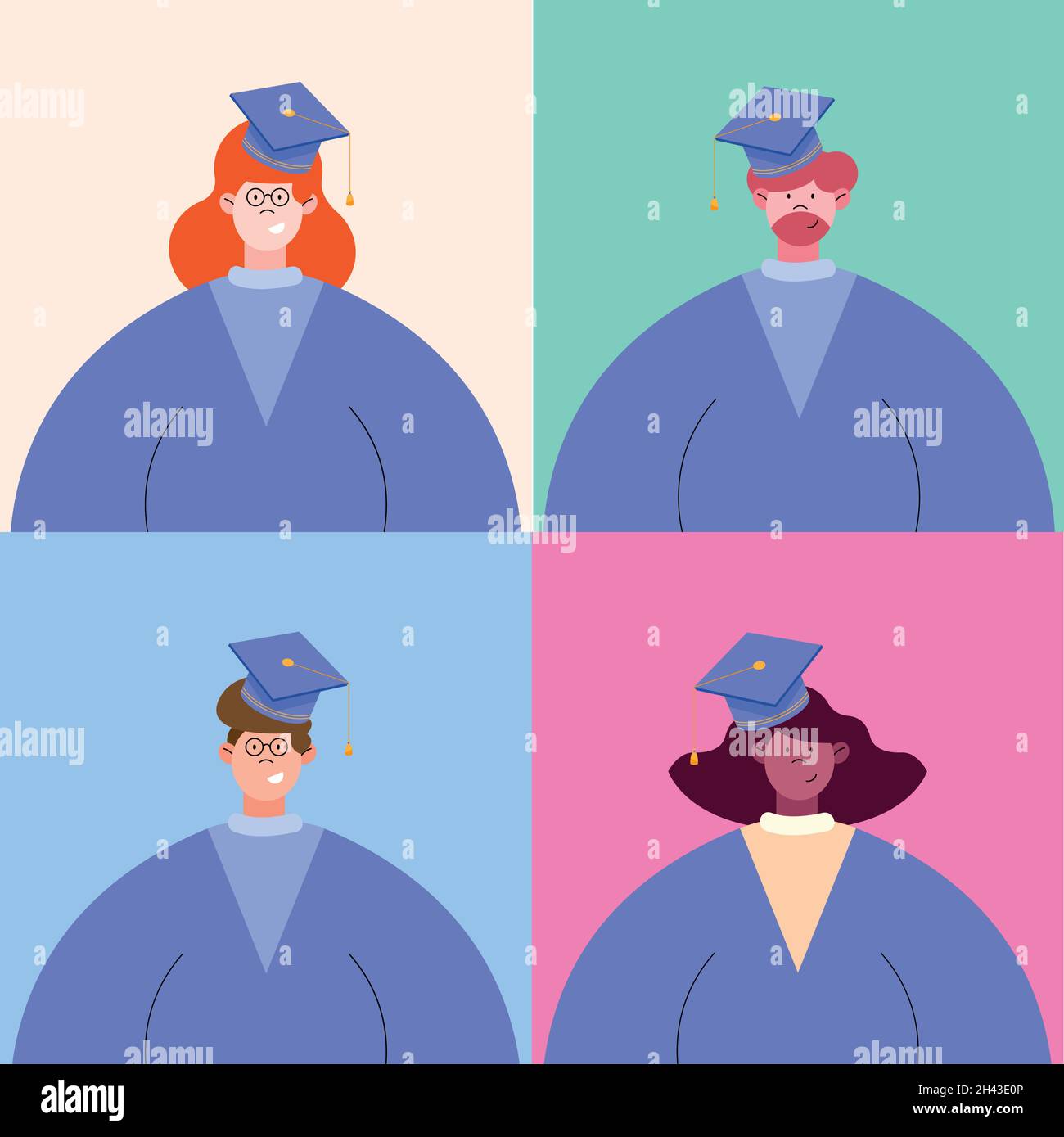 four graduates avatars group characters Stock Vector Image & Art - Alamy