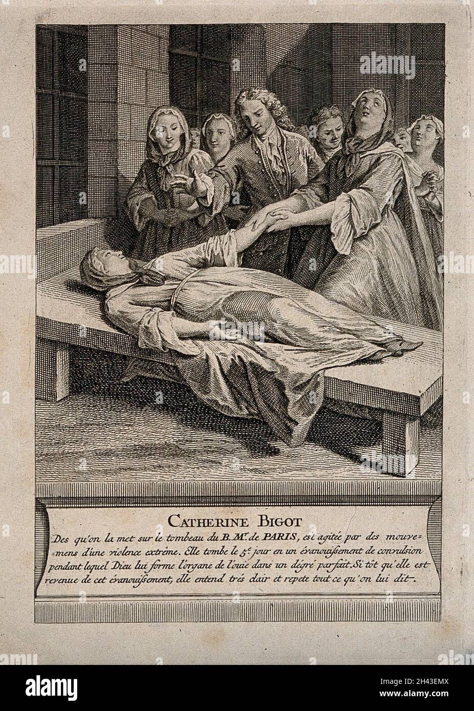 Catherine Bigot, deaf-mute lying on the tomb of F. de Paris being ...