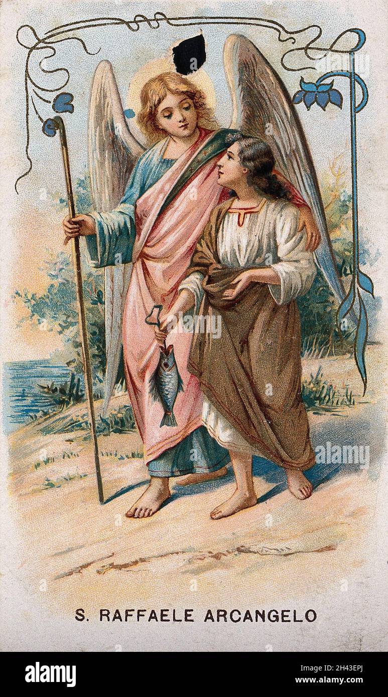 Saint Raphael the Archangel. Colour lithograph, 1898 Stock Photo - Alamy