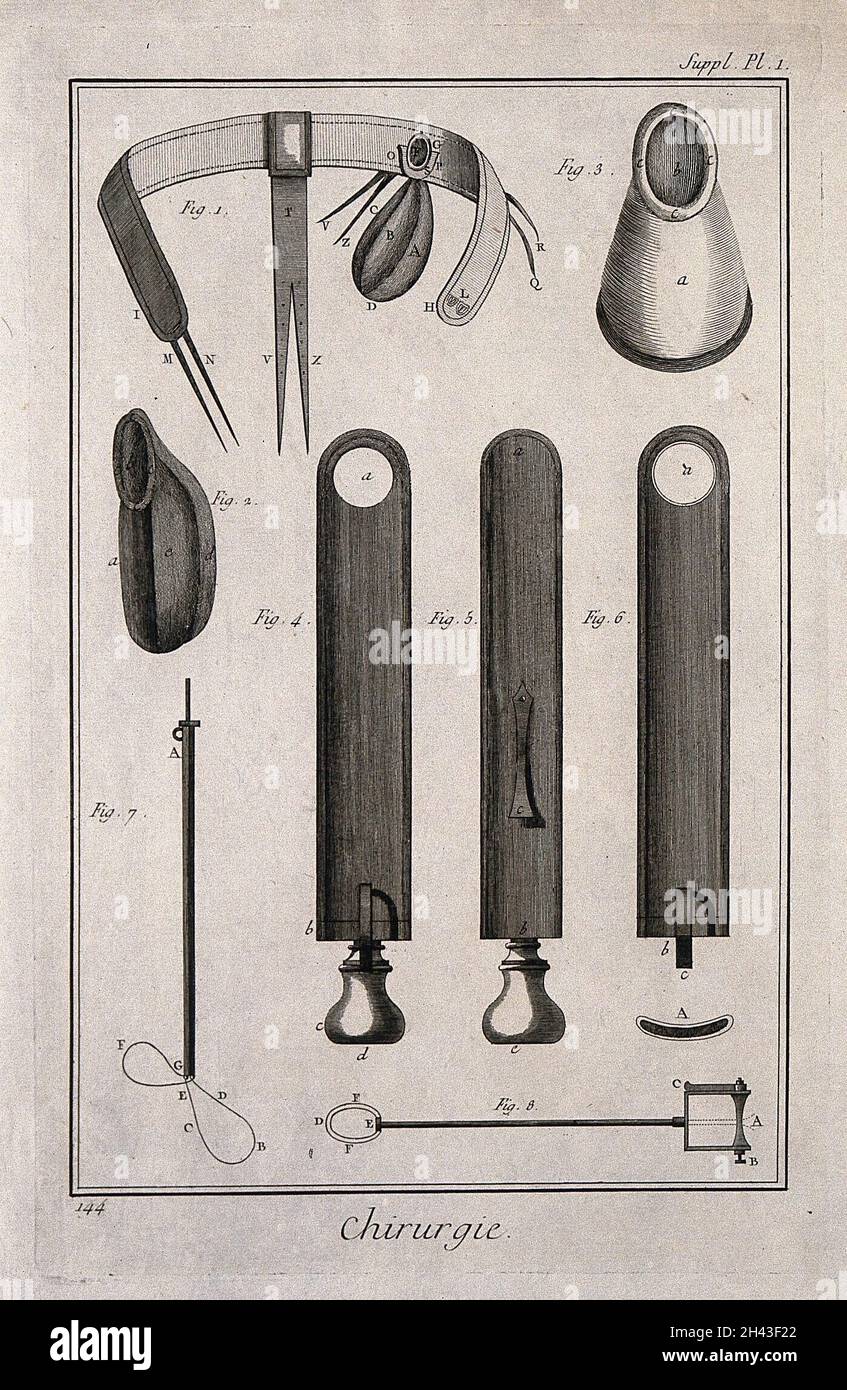 Surgical instruments. Engraving with etching Stock Photo - Alamy
