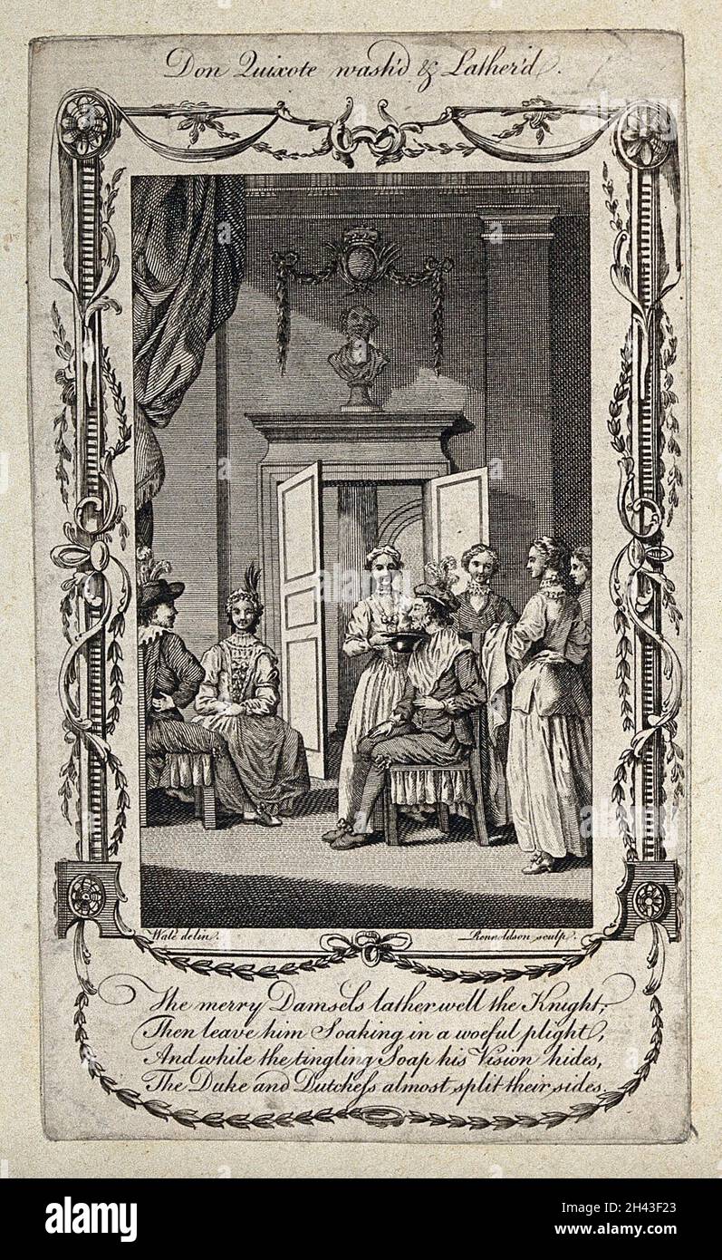An interior of a room in which a man is having his face washed and ...