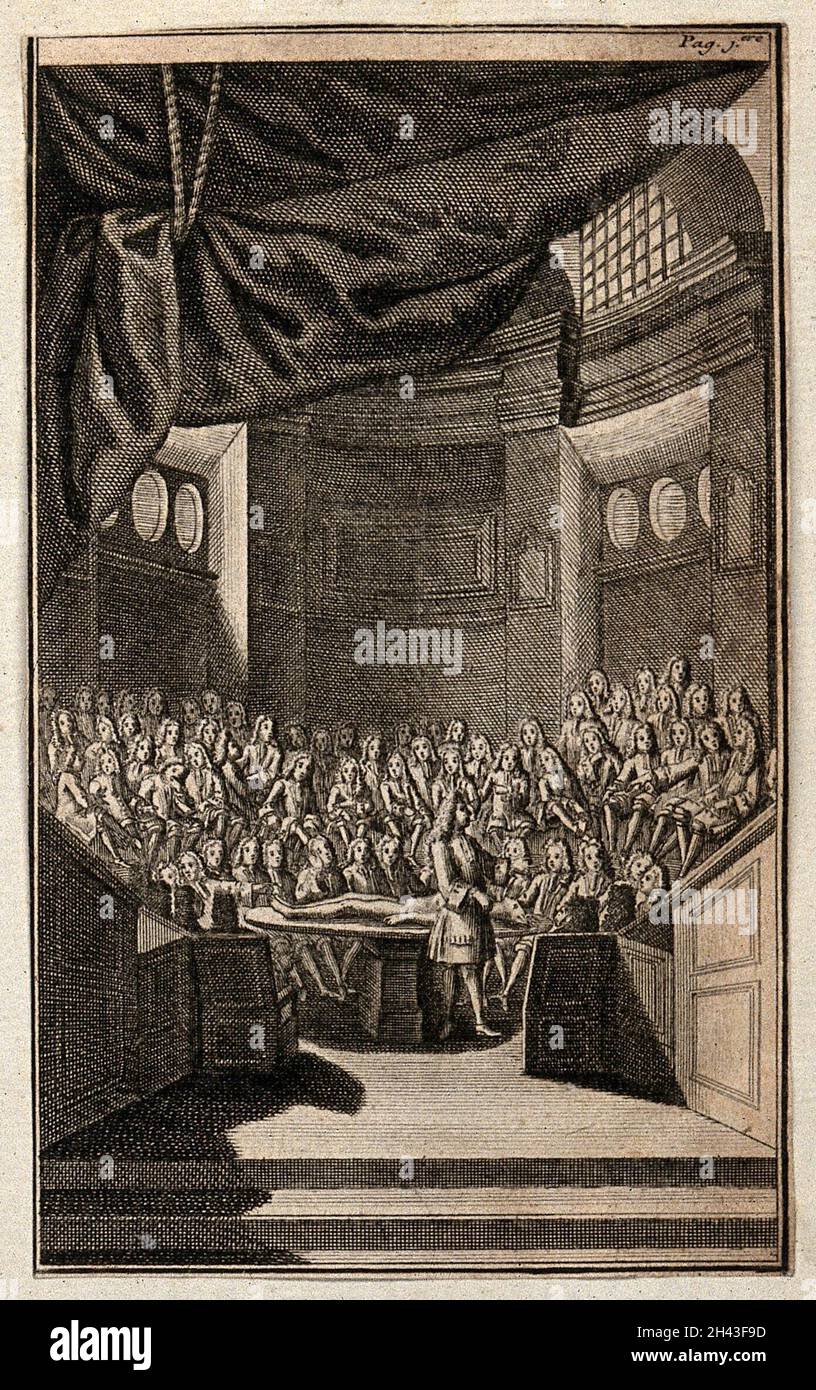 Pierre Dionis lecturing on surgery at the Saint-Côme lecture theatre in ...