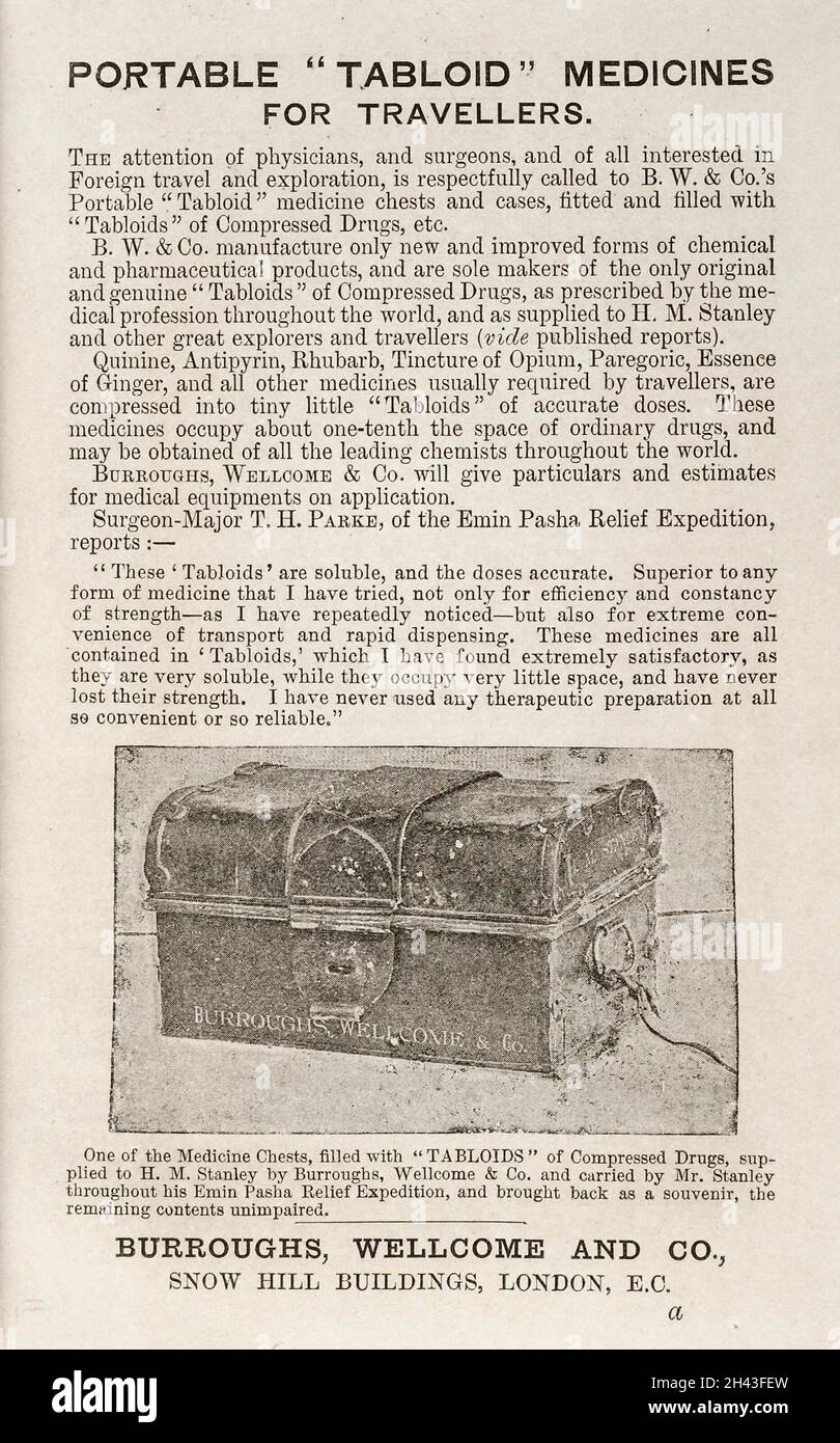 Burroughs Wellcome & Co Advert: Portable "Tabloid" Medicines Stock ...