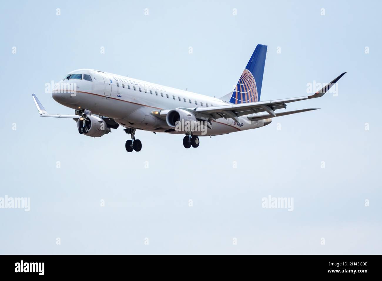 DENVER, USA-OCTOBER 17: Embraer E175LR operated by United Express lands ...