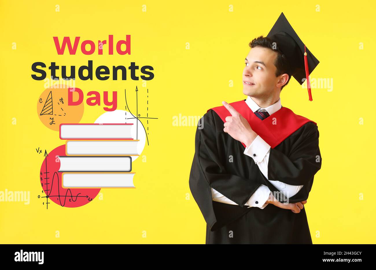 Greeting card for World Students Day with man in graduation hat Stock ...