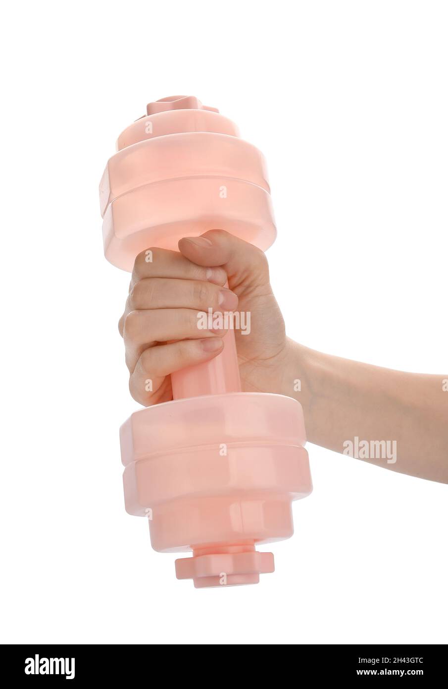 Female hand with dumbbell isolated on white background Stock Photo - Alamy