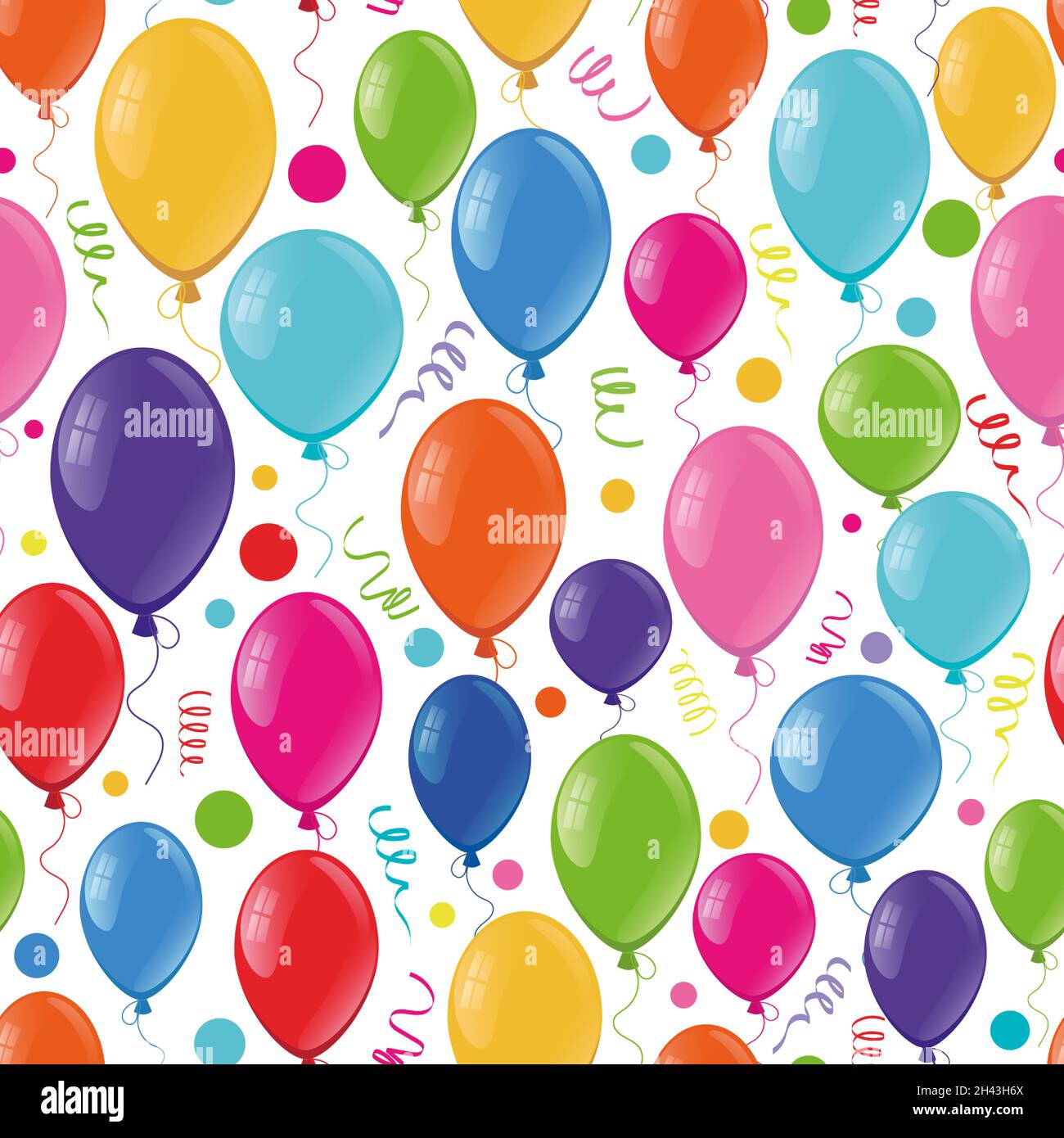 Vector seamless pattern. Bright balloons and streamers on a white ...