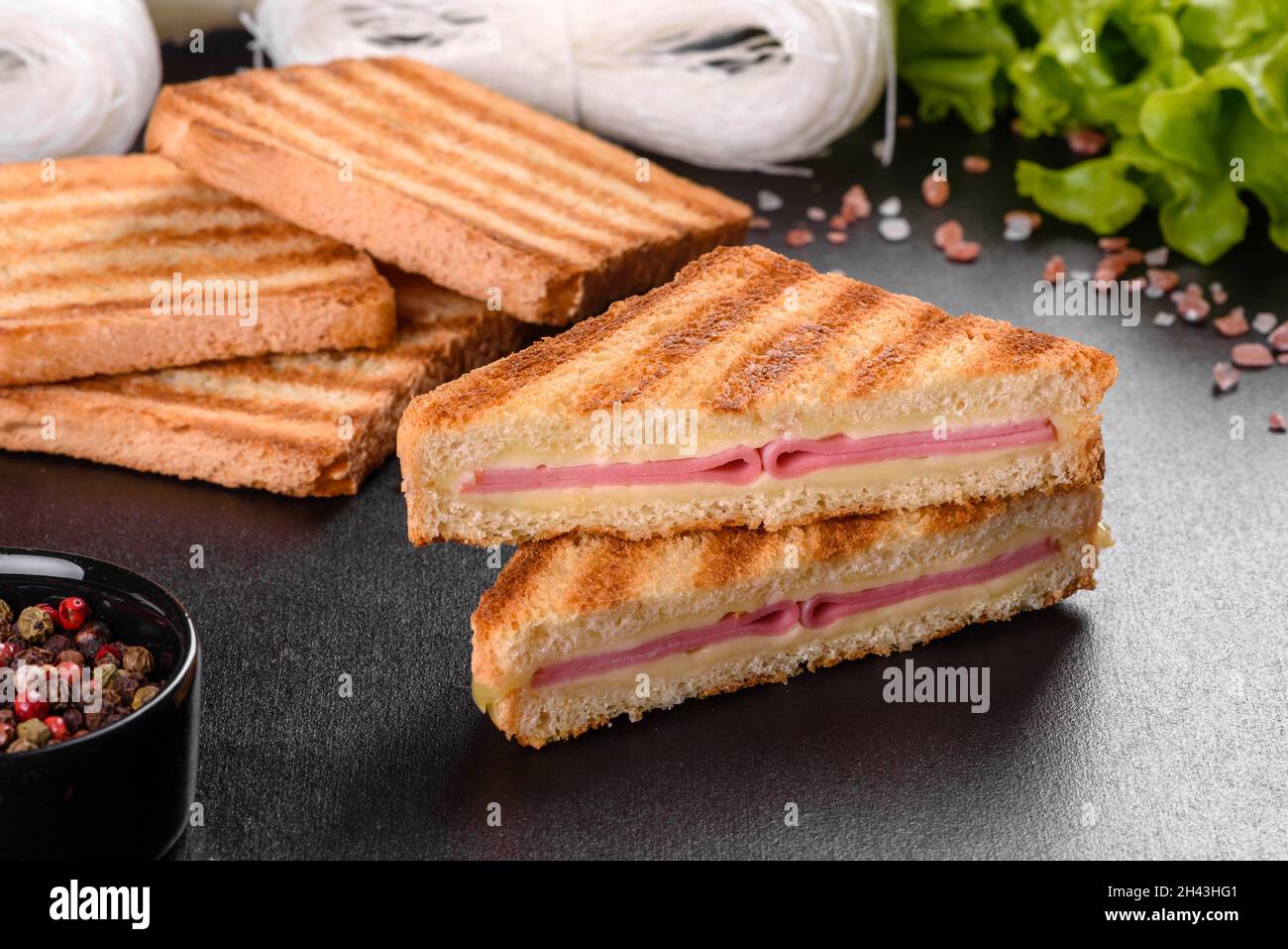 Delicious fresh toast grill with cheese and ham. Sandwiches, quick ...