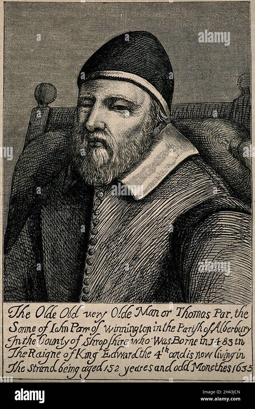 Thomas Parr, aged 152. Wood engraving Stock Photo - Alamy