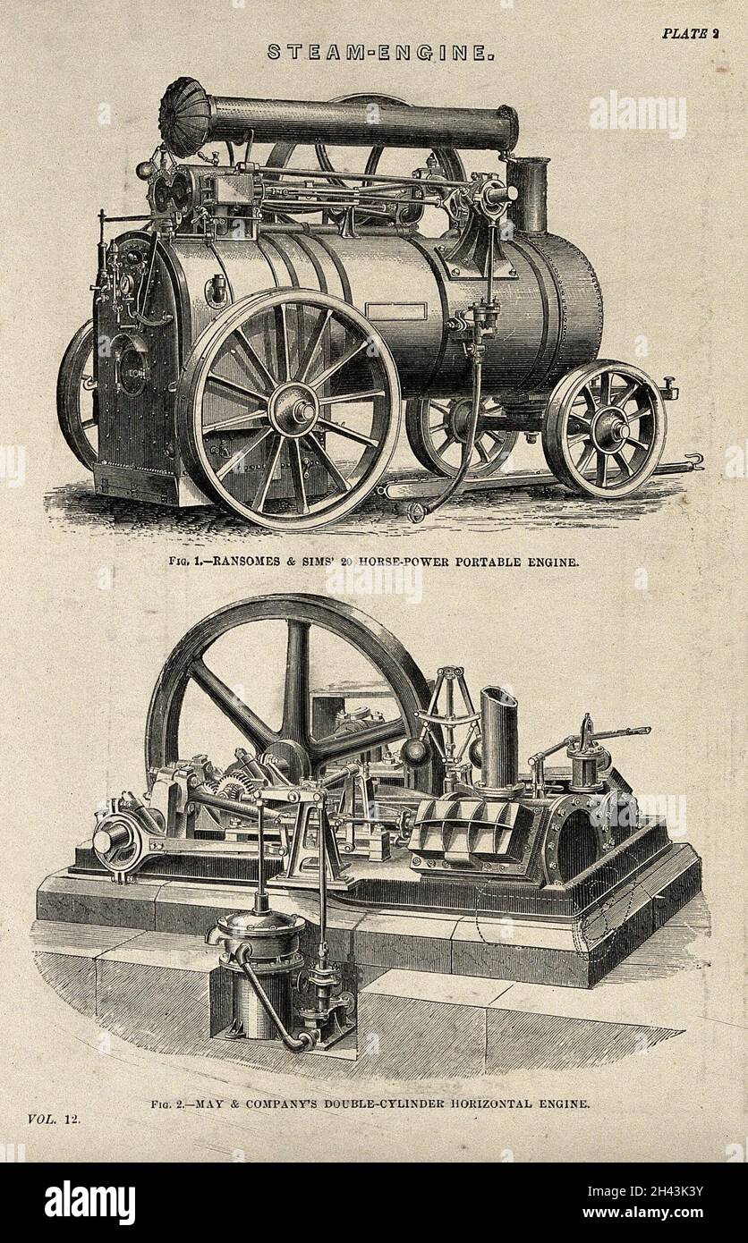Engineering: a steam traction engine, and a stationary steam engine ...