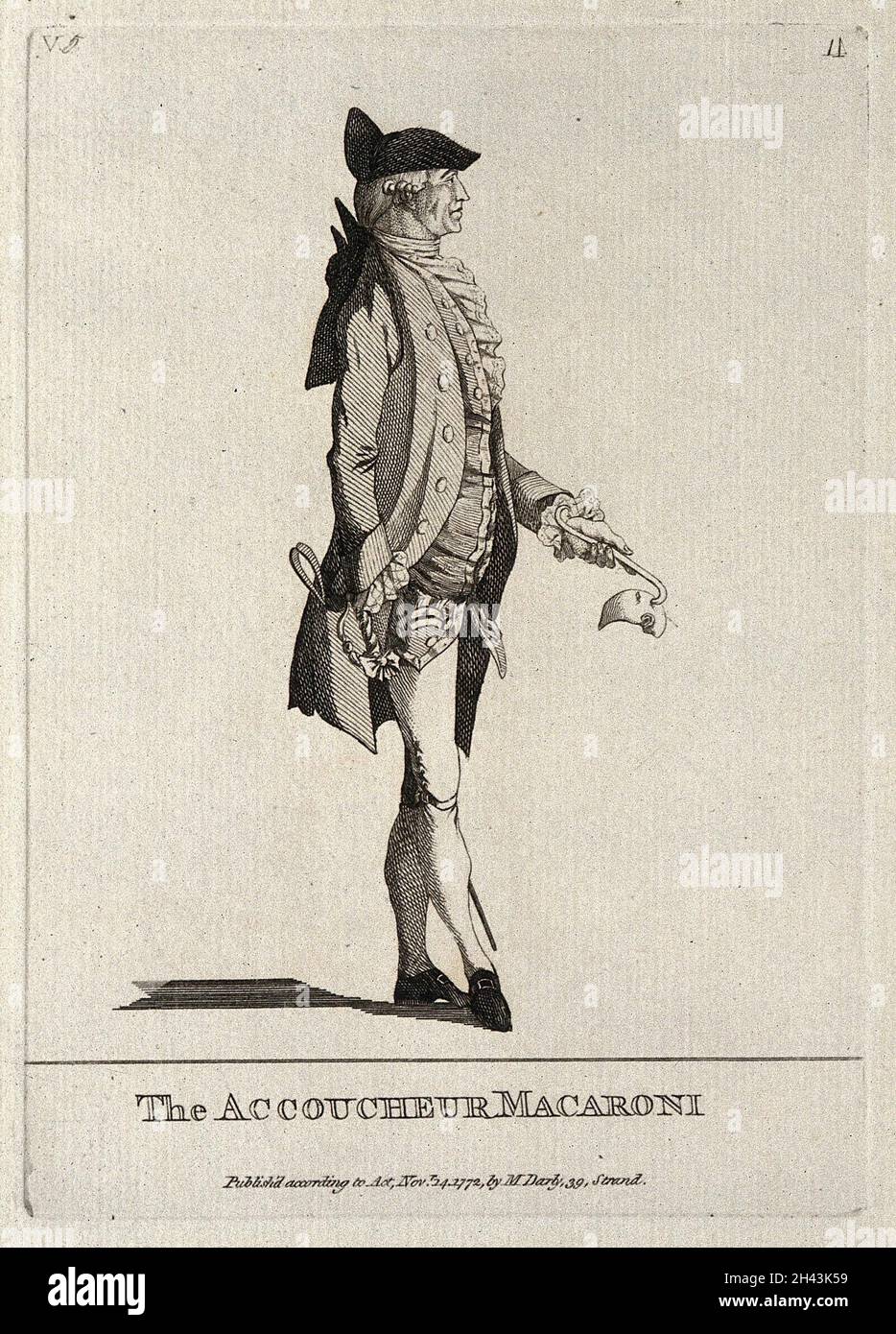 A foppish obstetrician with forceps in his pocket. Etching, 1772 Stock ...