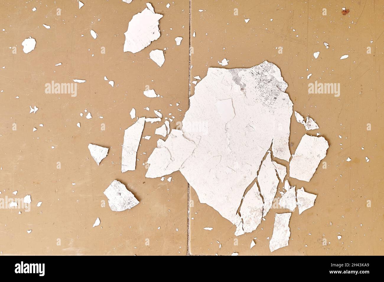 The interior is an old house in need of renovation. The crumbling white ...