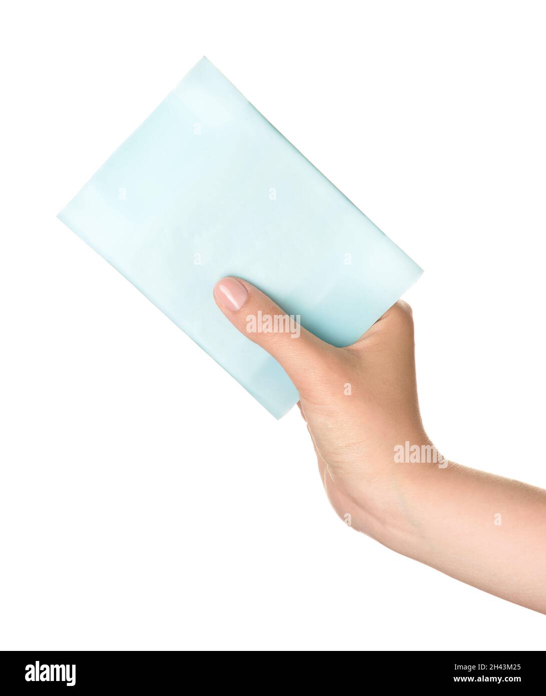 Female hand with menstrual pad on white background Stock Photo - Alamy