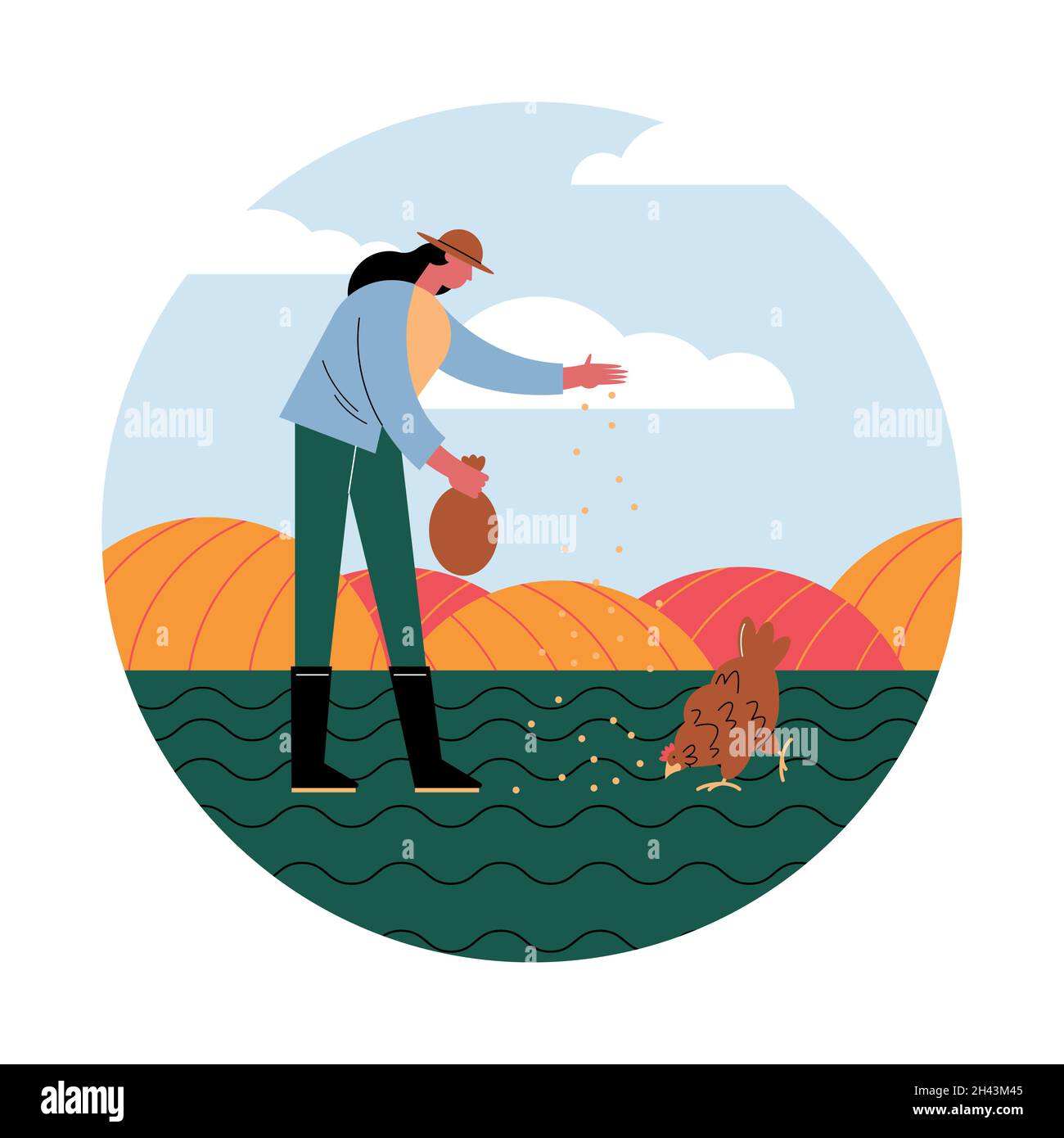 female farmer with hen scene Stock Vector Image & Art - Alamy