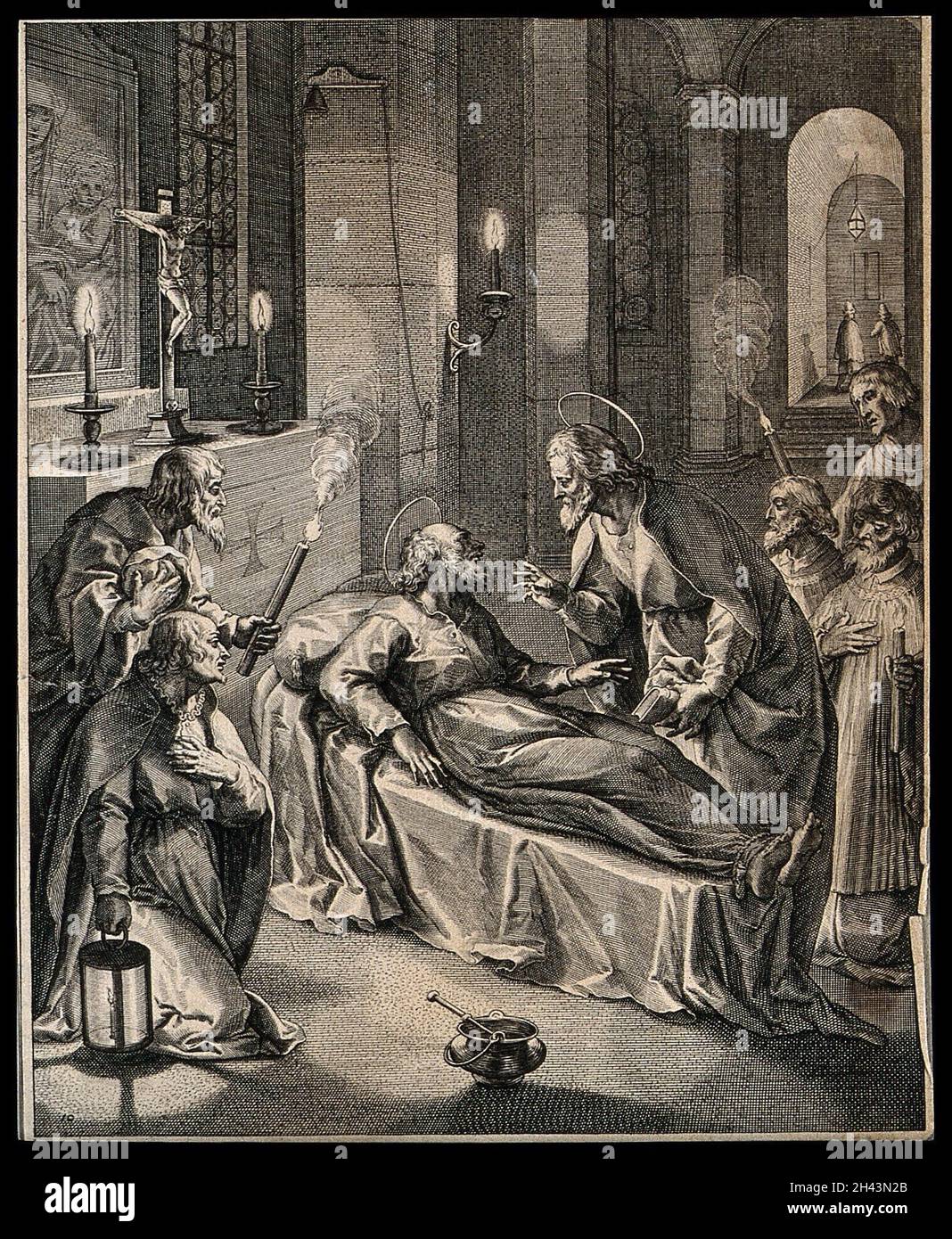 Saint Severin of Noricum awakens from the dead the priest Silvinus, in ...