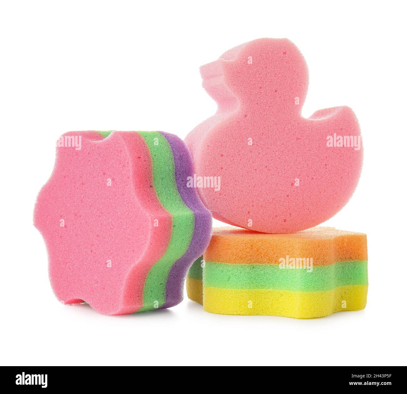 Cute bath sponges on white background Stock Photo - Alamy