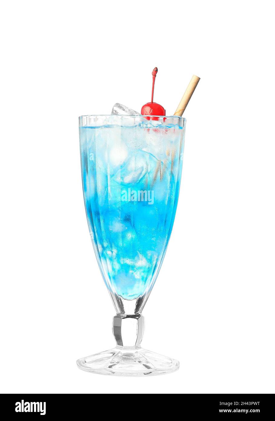 Glass of Blue Lagoon cocktail on white background Stock Photo - Alamy