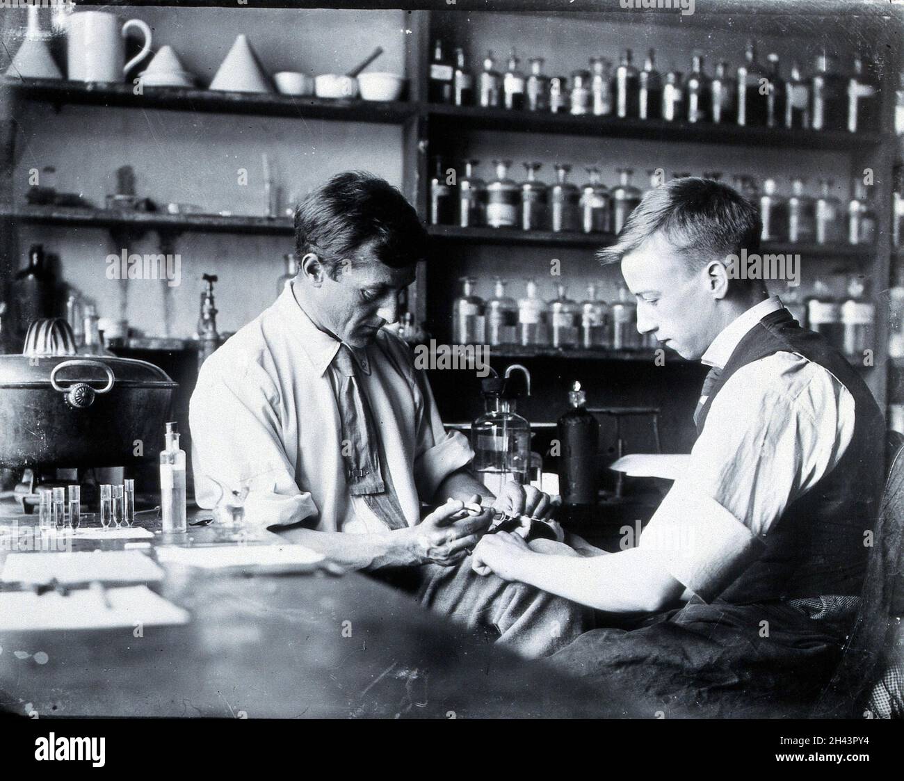 Louis Cobbett injecting a hamster with anti-toxin in the Pathology ...