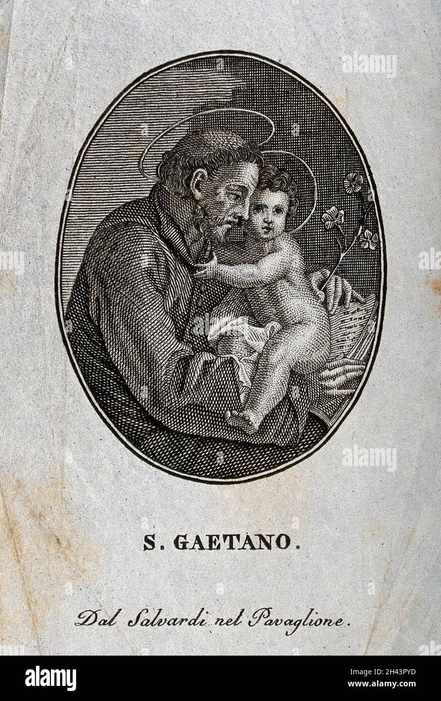 Saint Gaetano holding the infant Christ. Engraving by Salvardi, 17 ...