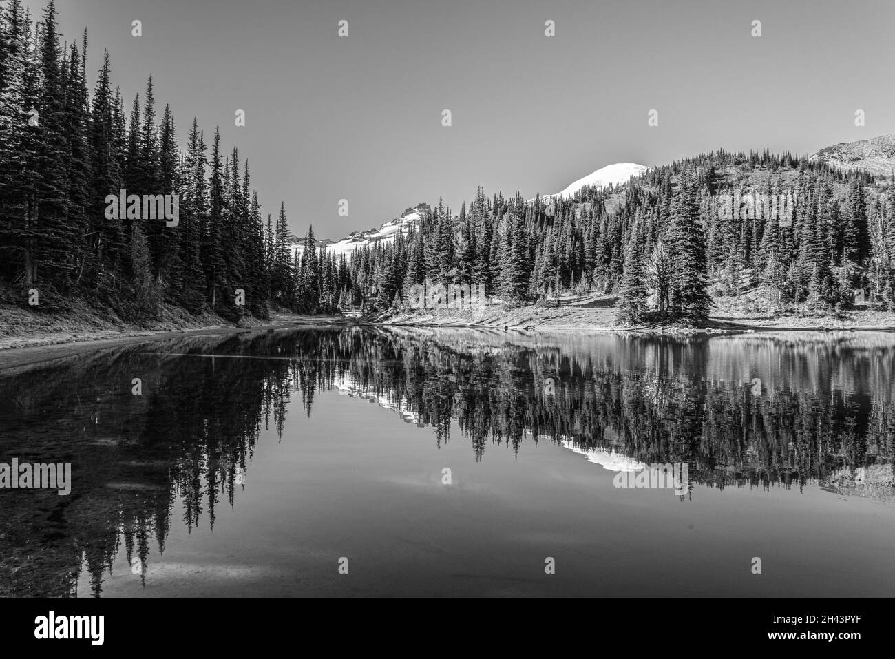 Scenic reflection from Shadow Lake and Mount Rainier in the background ...