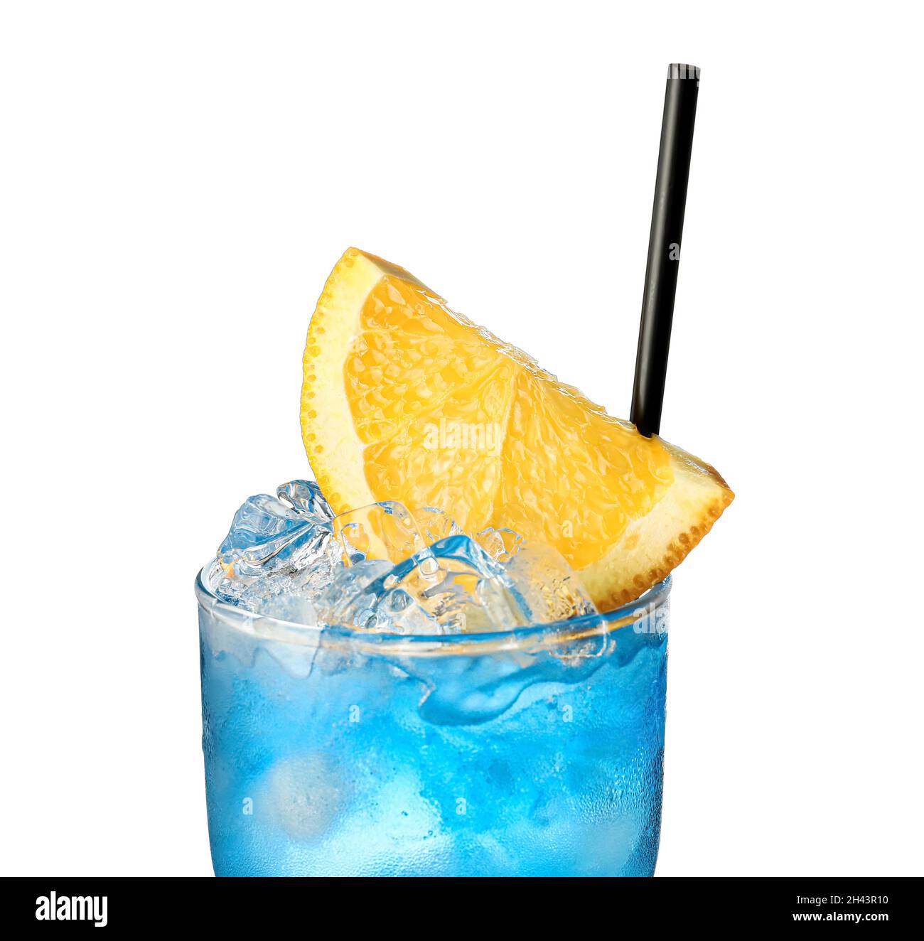 Glass of Blue Lagoon cocktail on white background Stock Photo - Alamy