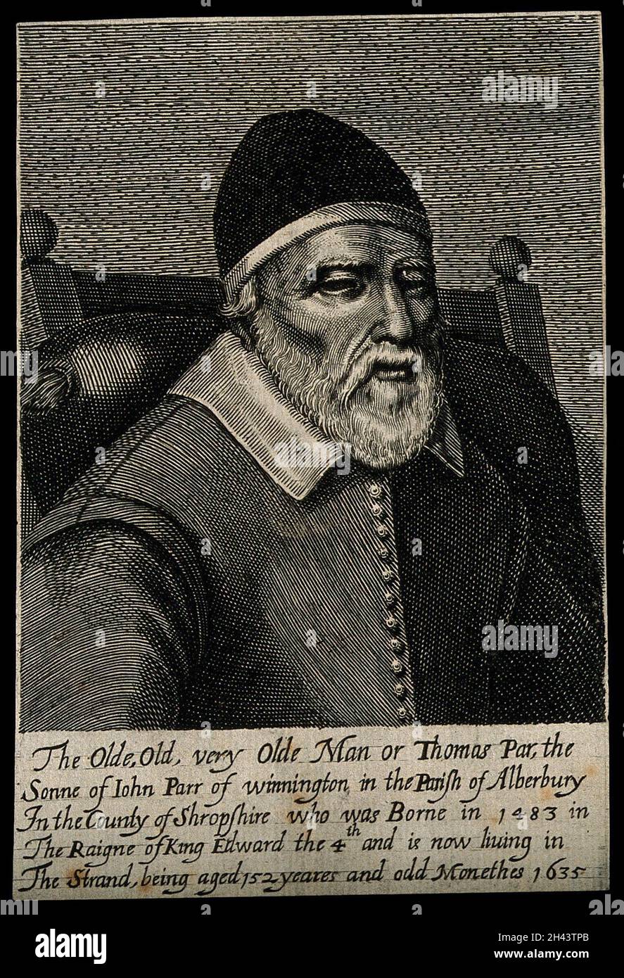 Thomas Parr, aged 152. Line engraving Stock Photo - Alamy