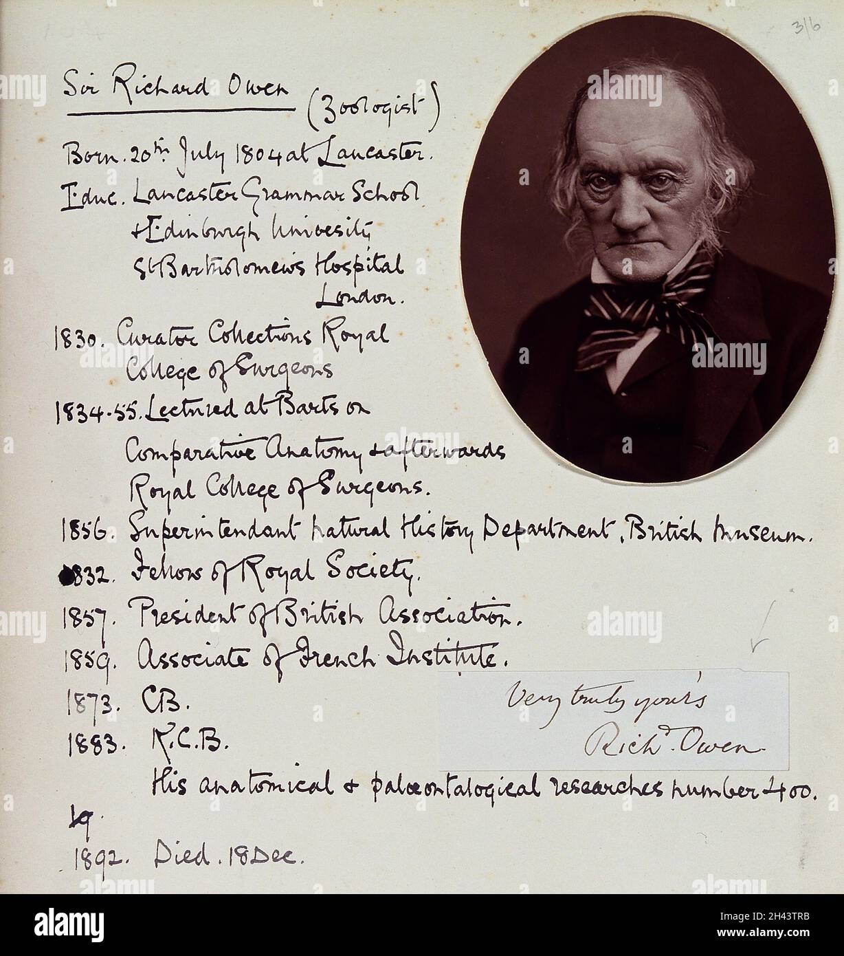 Sir Richard Owen. Photograph Stock Photo - Alamy