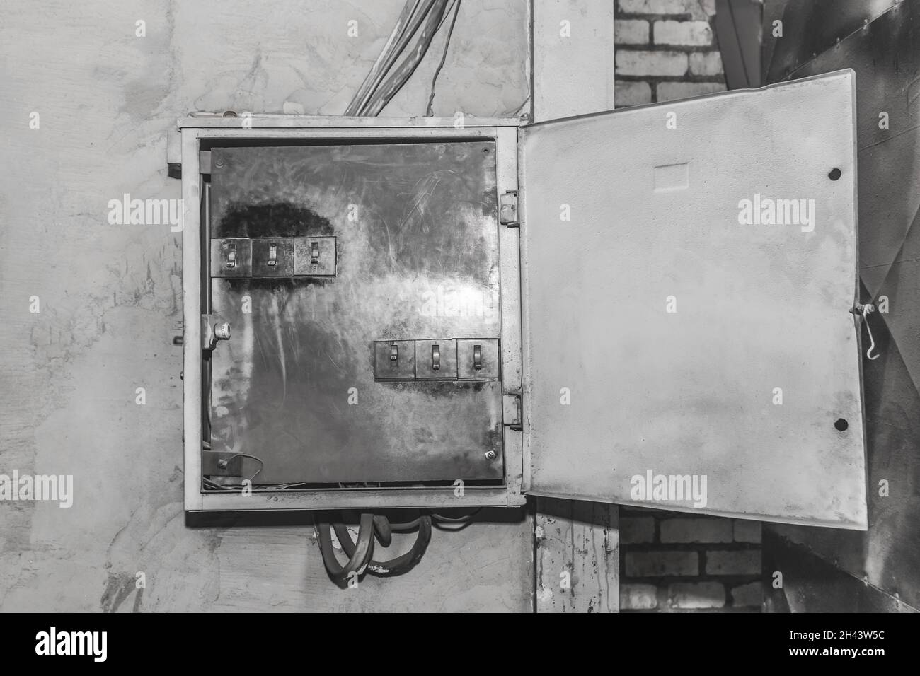Old electrical panel box with automatic buttons control panel Stock ...