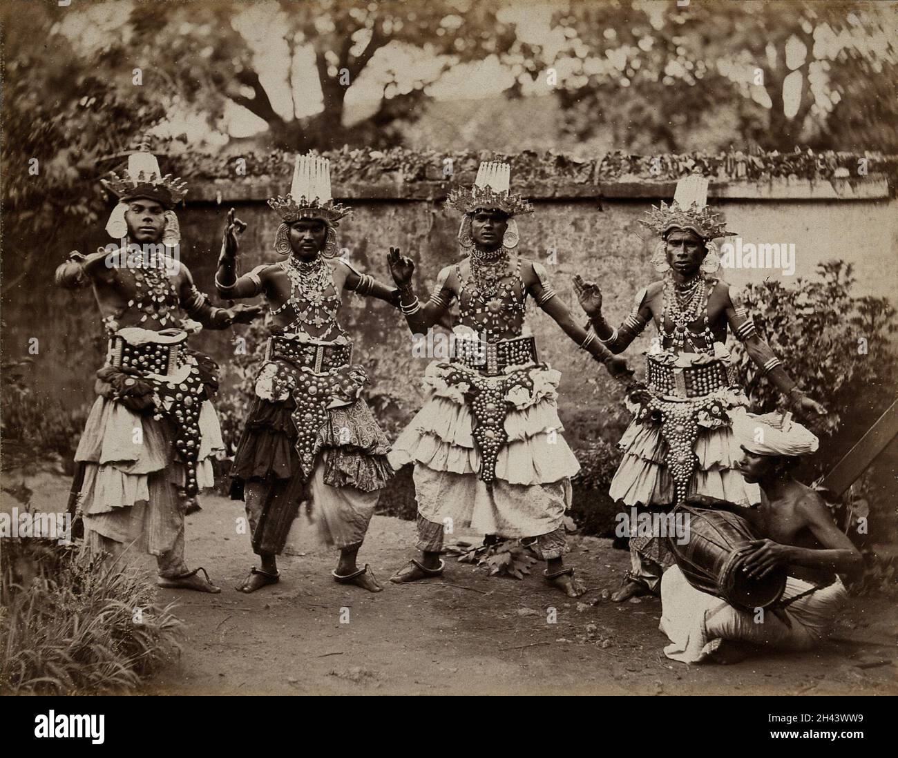 Sri Lanka: traditional 'devil dancers' in costume. Photograph, ca. 1860 ...