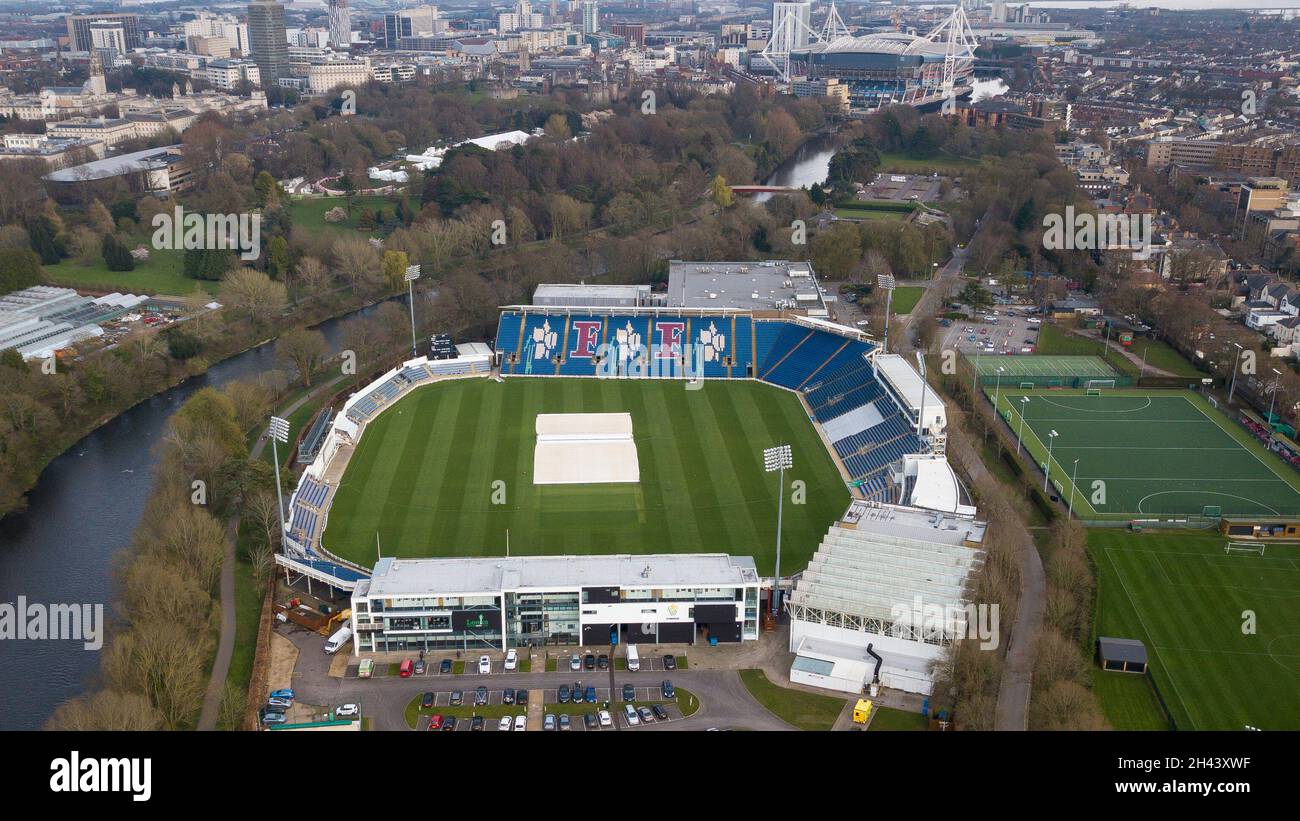 An aerial view of the Swalec Stadium in Cardiff, Wales, United Kingdom ...