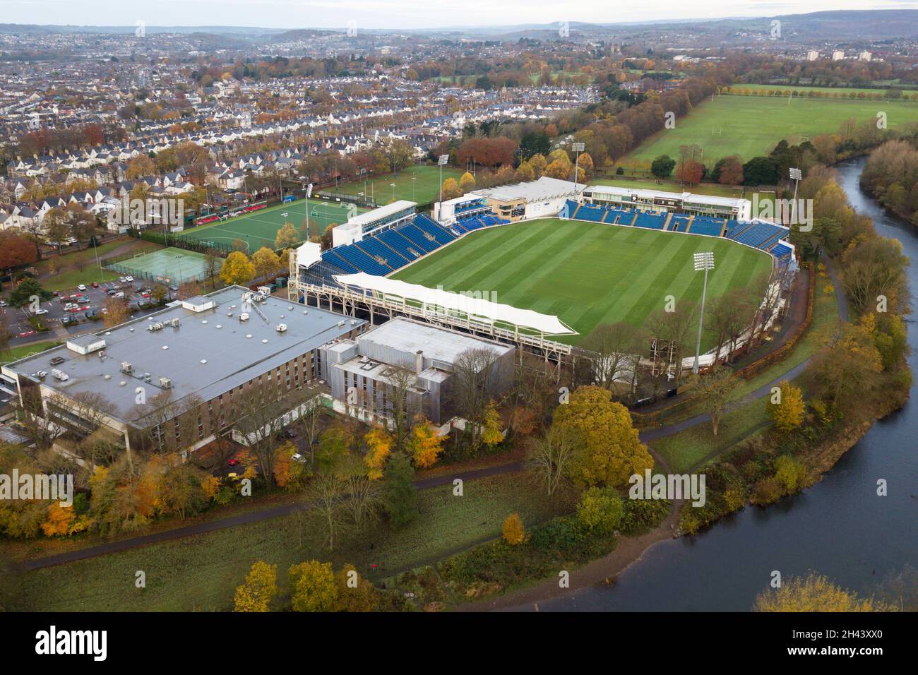 An aerial view of the Swalec Stadium in Cardiff, Wales, United Kingdom ...