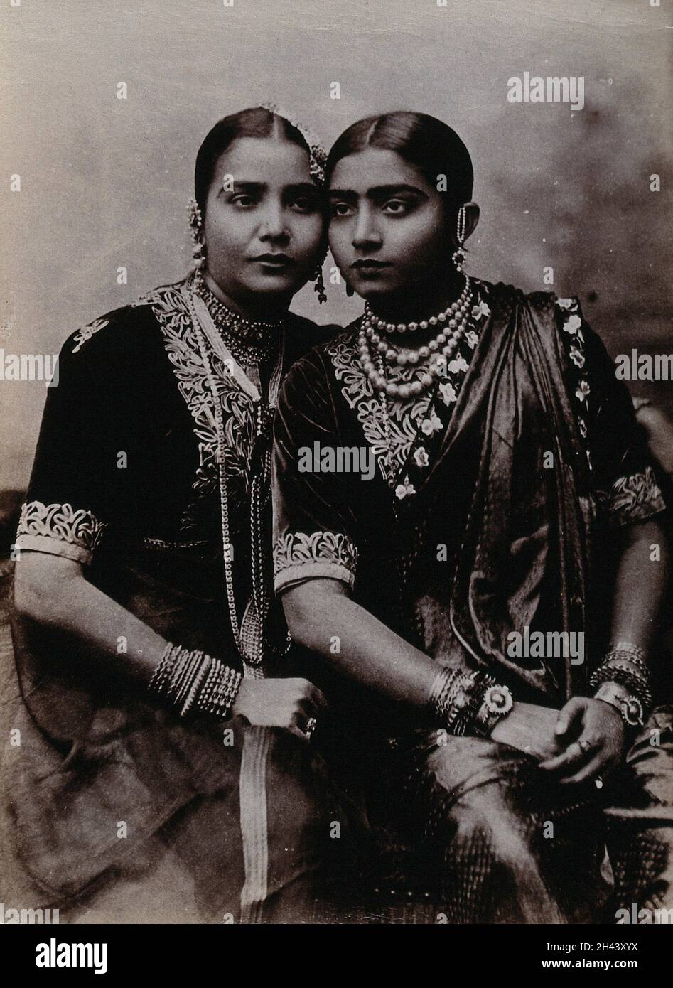 Two nautch dancing girls, in a studio setting. Photograph, ca.1900 ...
