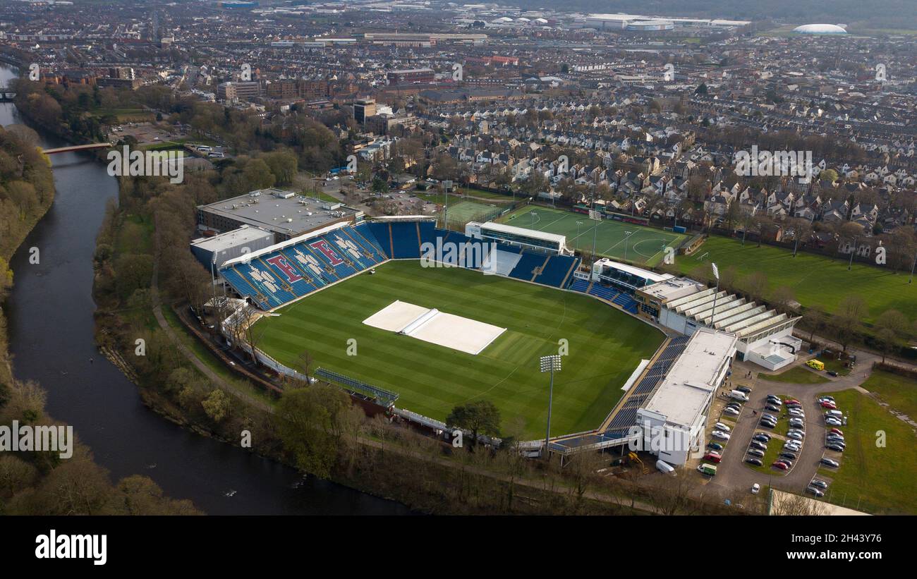 An aerial view of the Swalec Stadium in Cardiff, Wales, United Kingdom ...