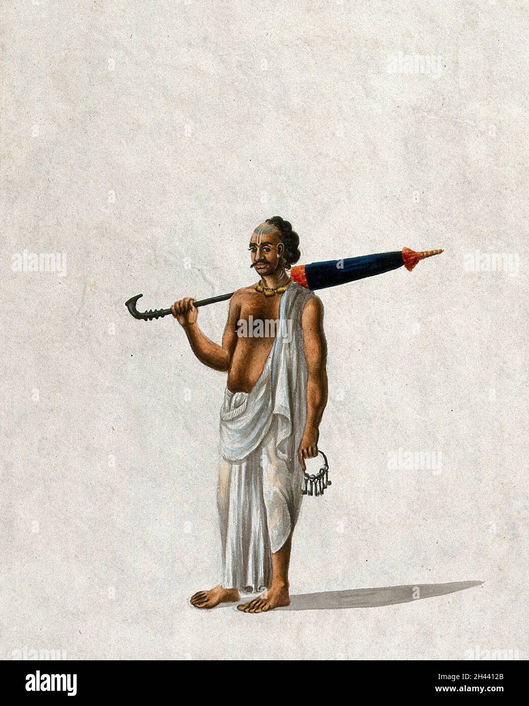 A head bearer, holding an umbrella and a bunch of keys. Gouache ...