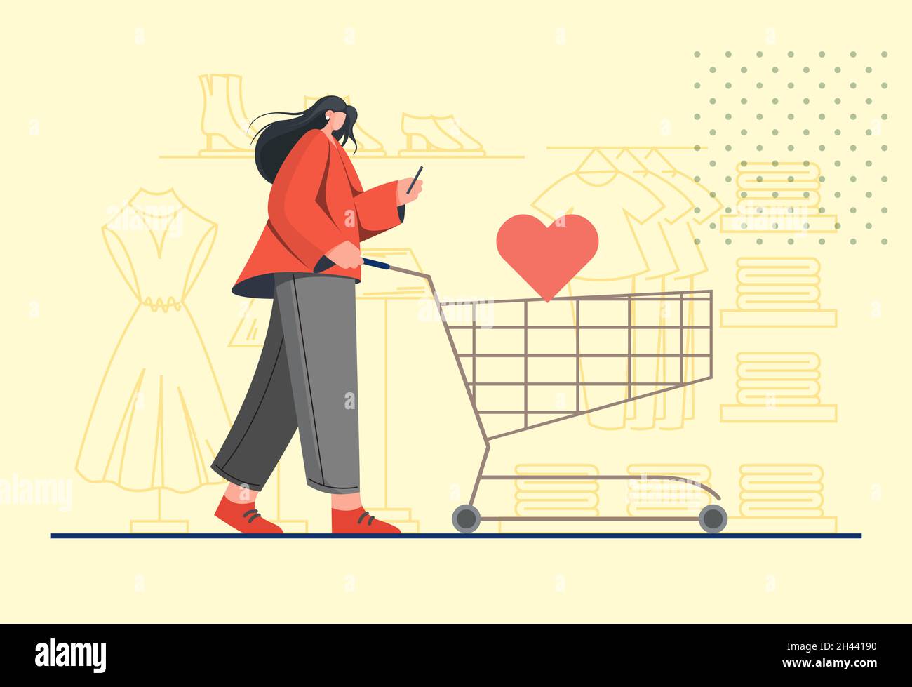Retail Therapy - Woman with Shopping Cart - Illustration as EPS 10 File ...