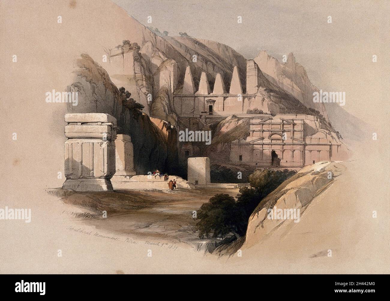 Ancient cemetery at Petra. Coloured lithograph by Louis Haghe after ...