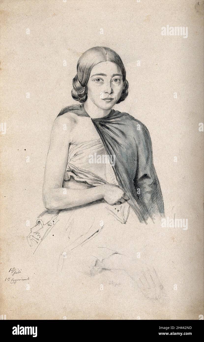 A young woman, front view, right shoulder exposed. Drawing attributed ...