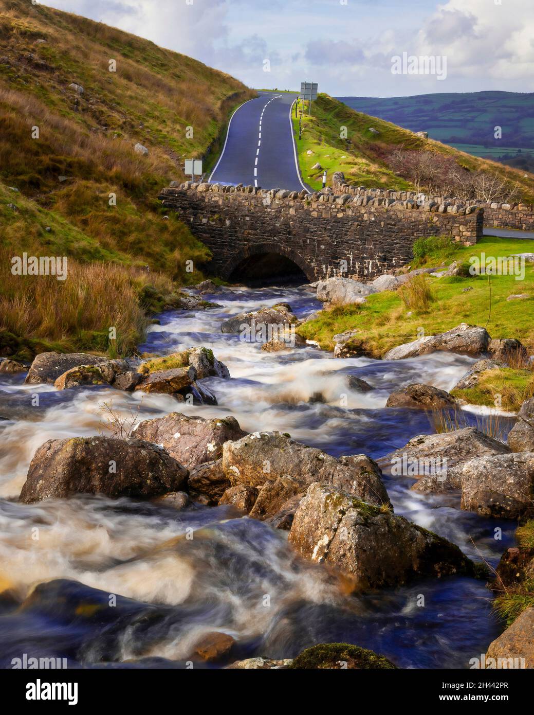 The Afon Clydach river on the Black Mountain in South Wales UK as it ...
