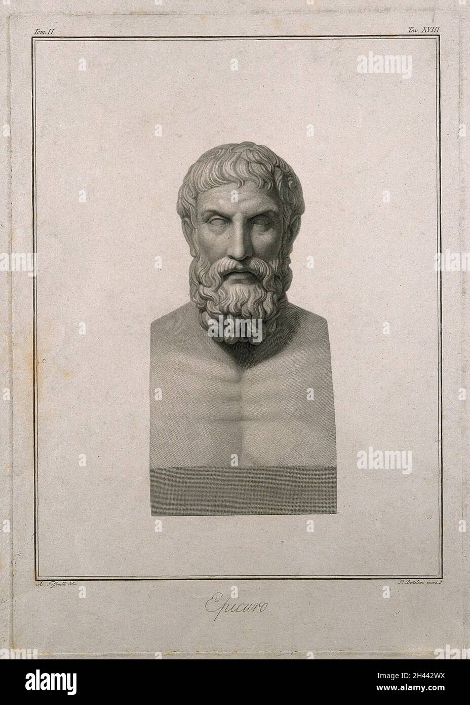Epicurus. Line engraving by P. Bettelini after A. Tofanelli Stock Photo ...