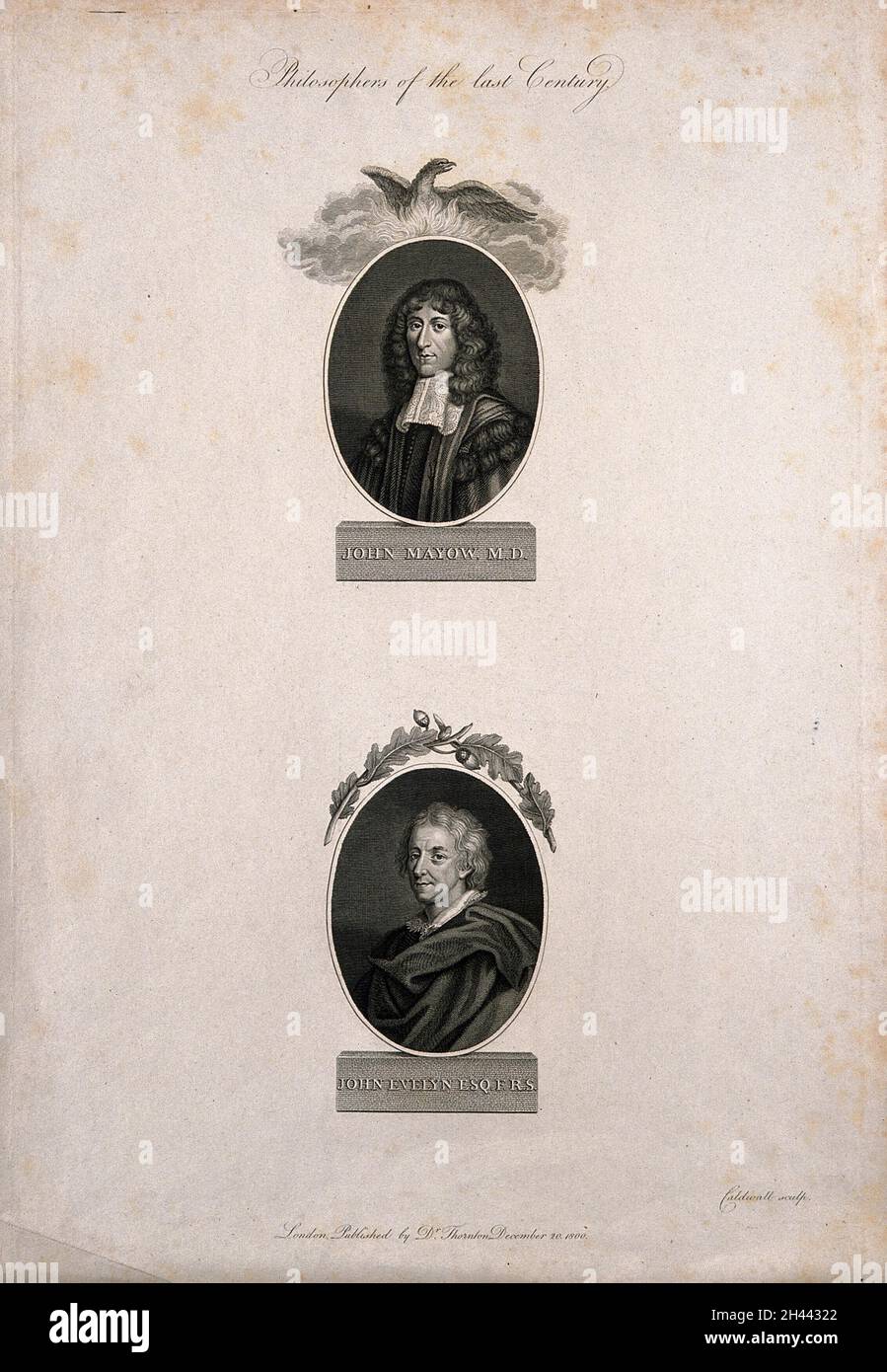 Philosophers: John Mayow, John Evelyn. Line engraving by J. Caldwall ...
