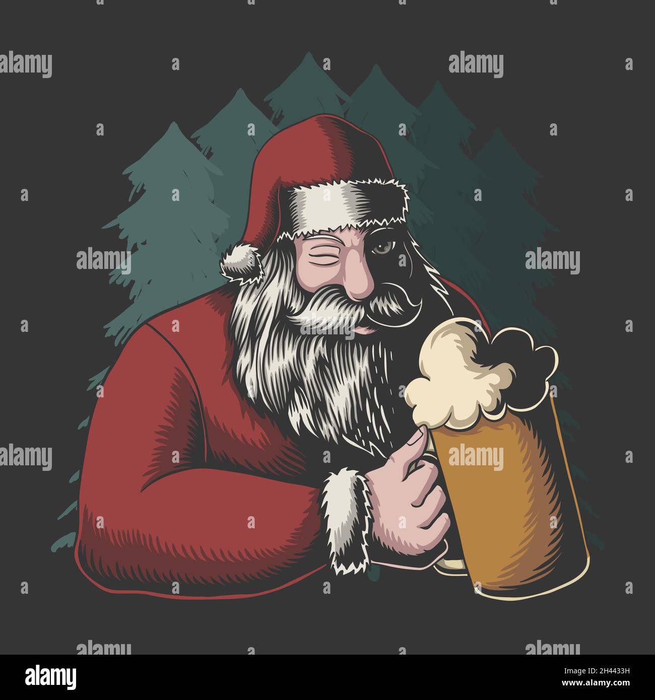 santa drinking beer merry christmas vector illustration Stock Vector ...