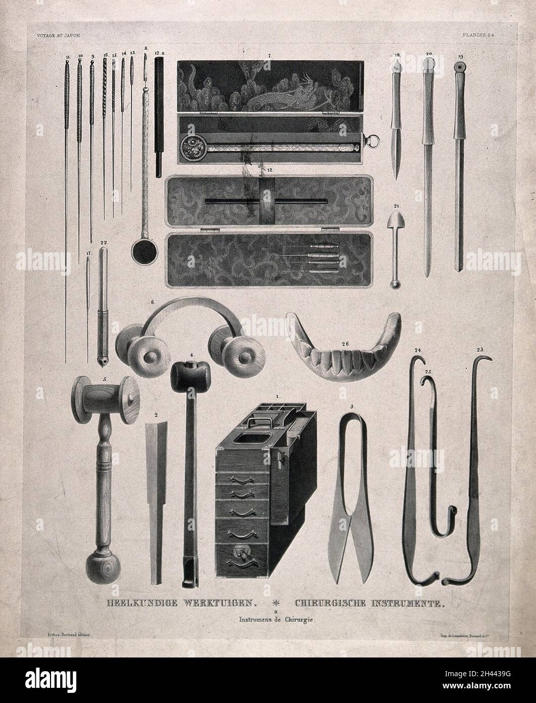 Surgical instruments used in Chinese medicine. Lithograph Stock Photo ...