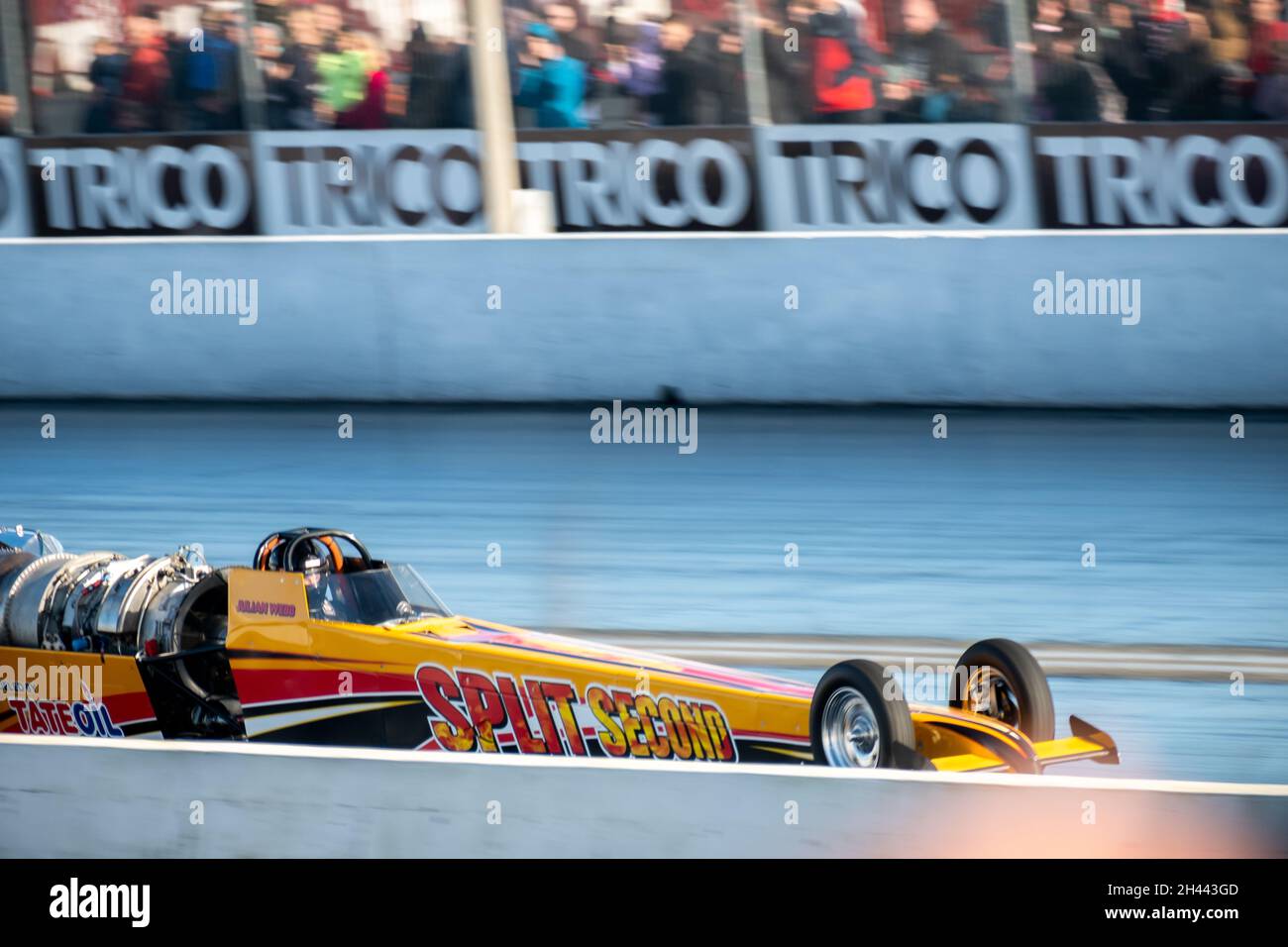Split Second drag racer completing the quarter mile at Santa Pod drag ...