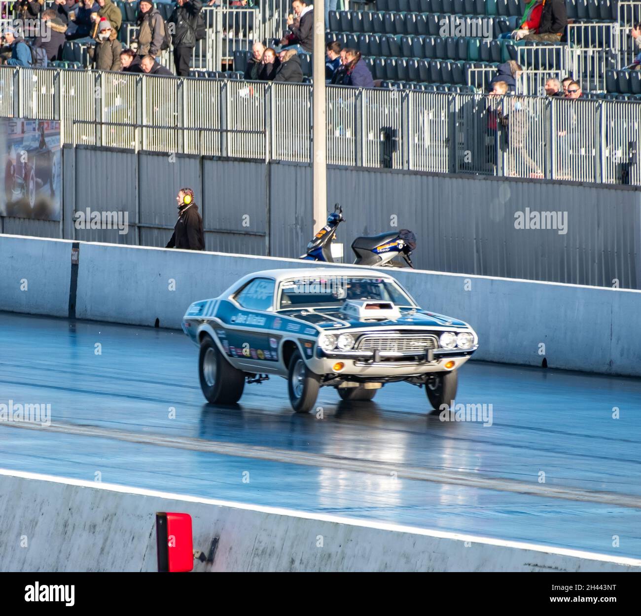 Classic Dodge charger American muscle car racing the quarter mile on ...