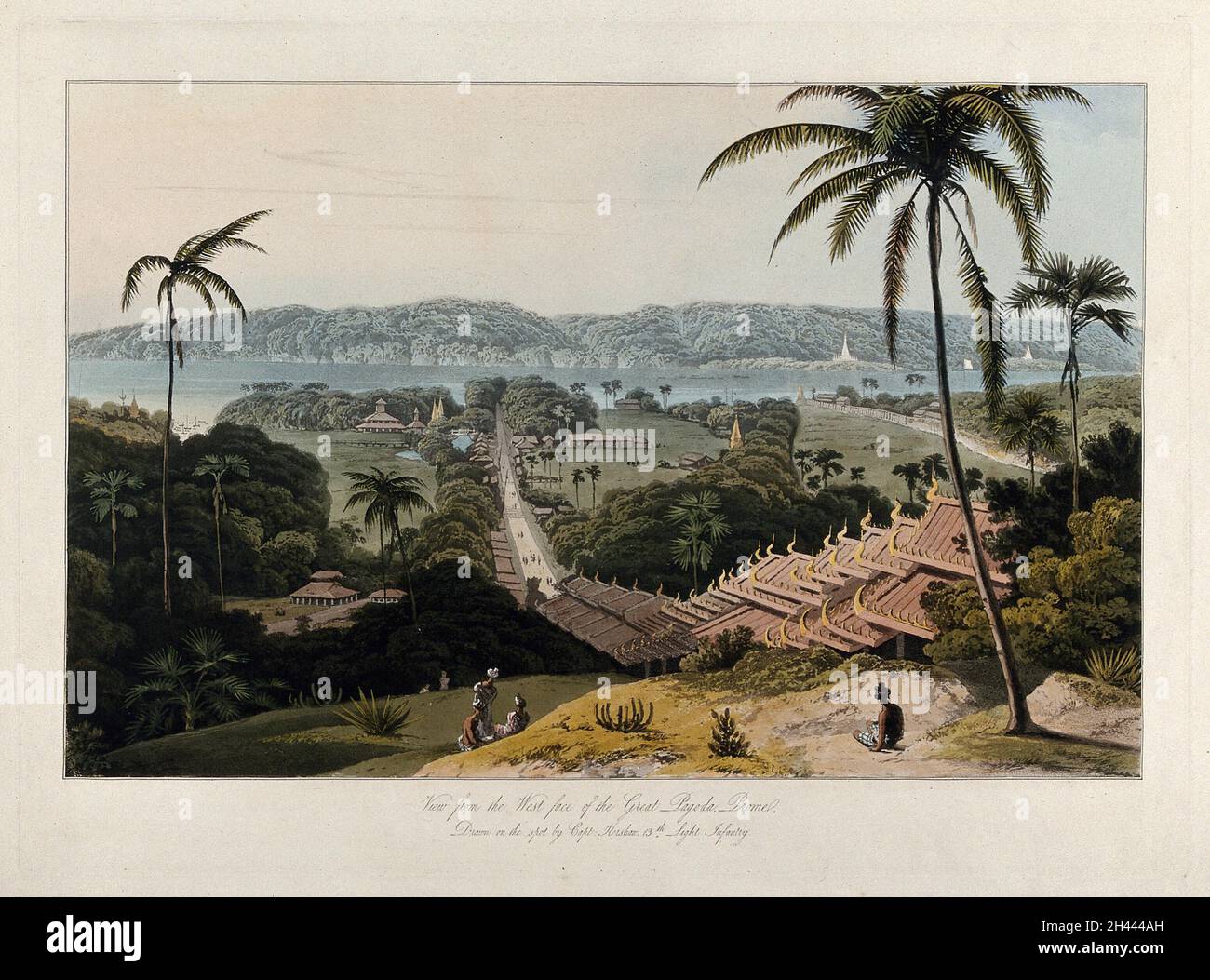 Prome (Pyay), Burma: view to the west from the Great Pagoda. Coloured ...