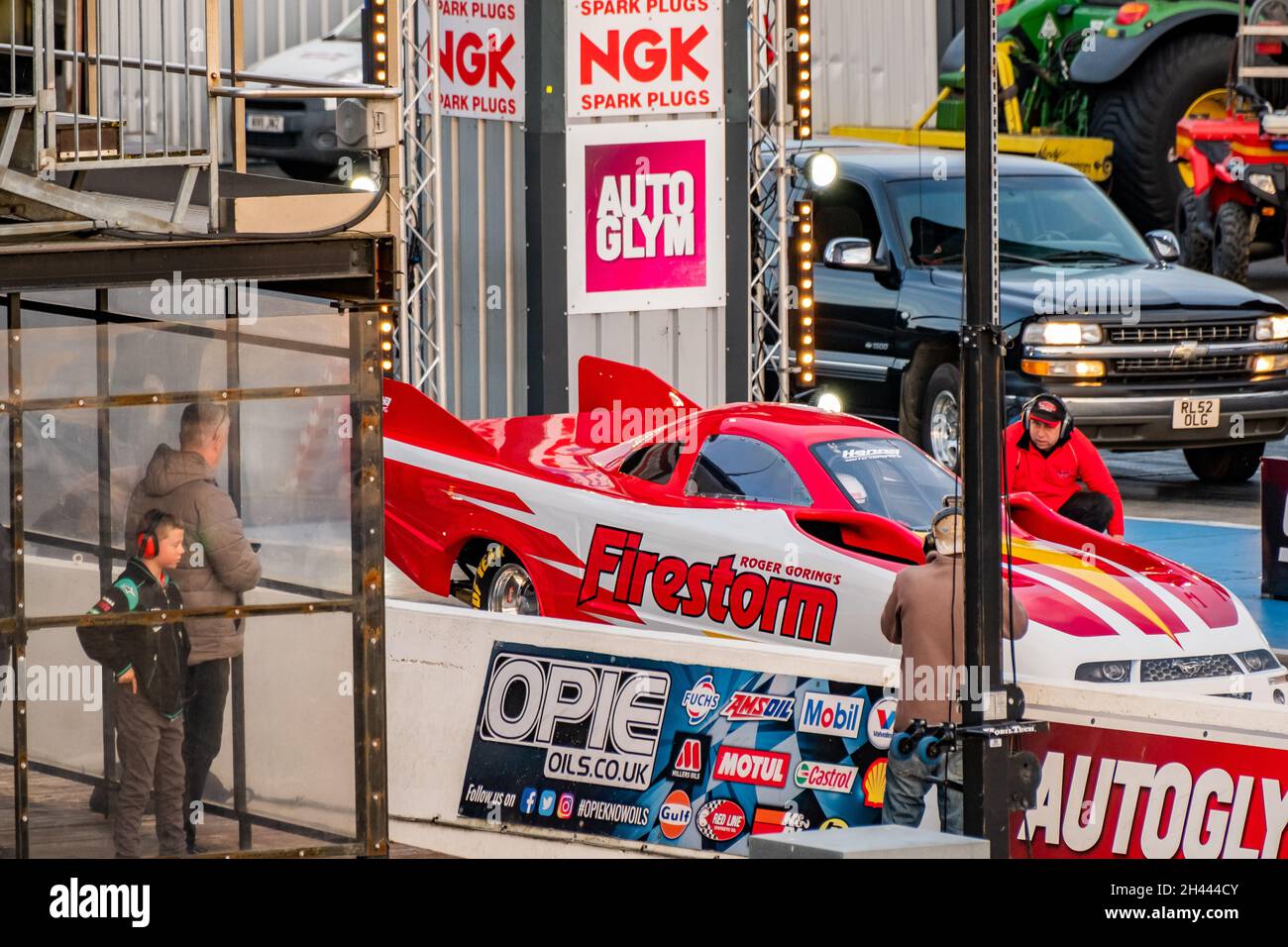 The Fire Storm jet engine dragster on the start line of the quarter ...
